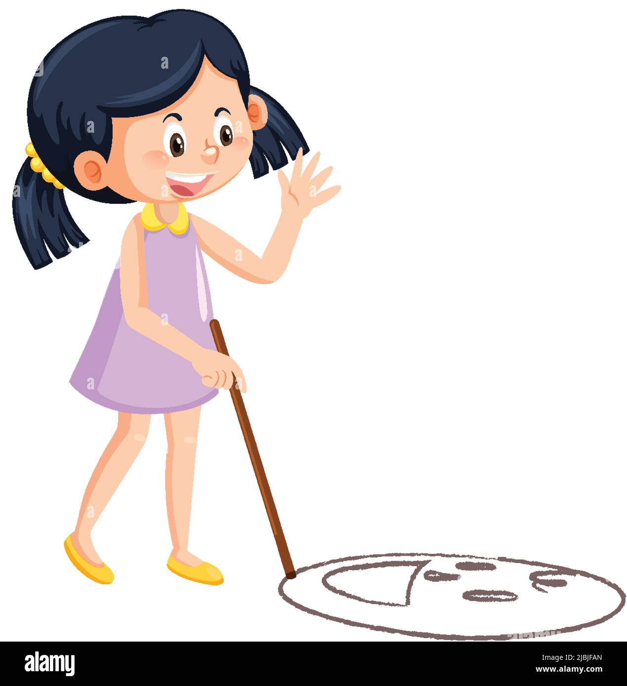 A girl drawing smiley face on the ground illustration Stock Vector ...
