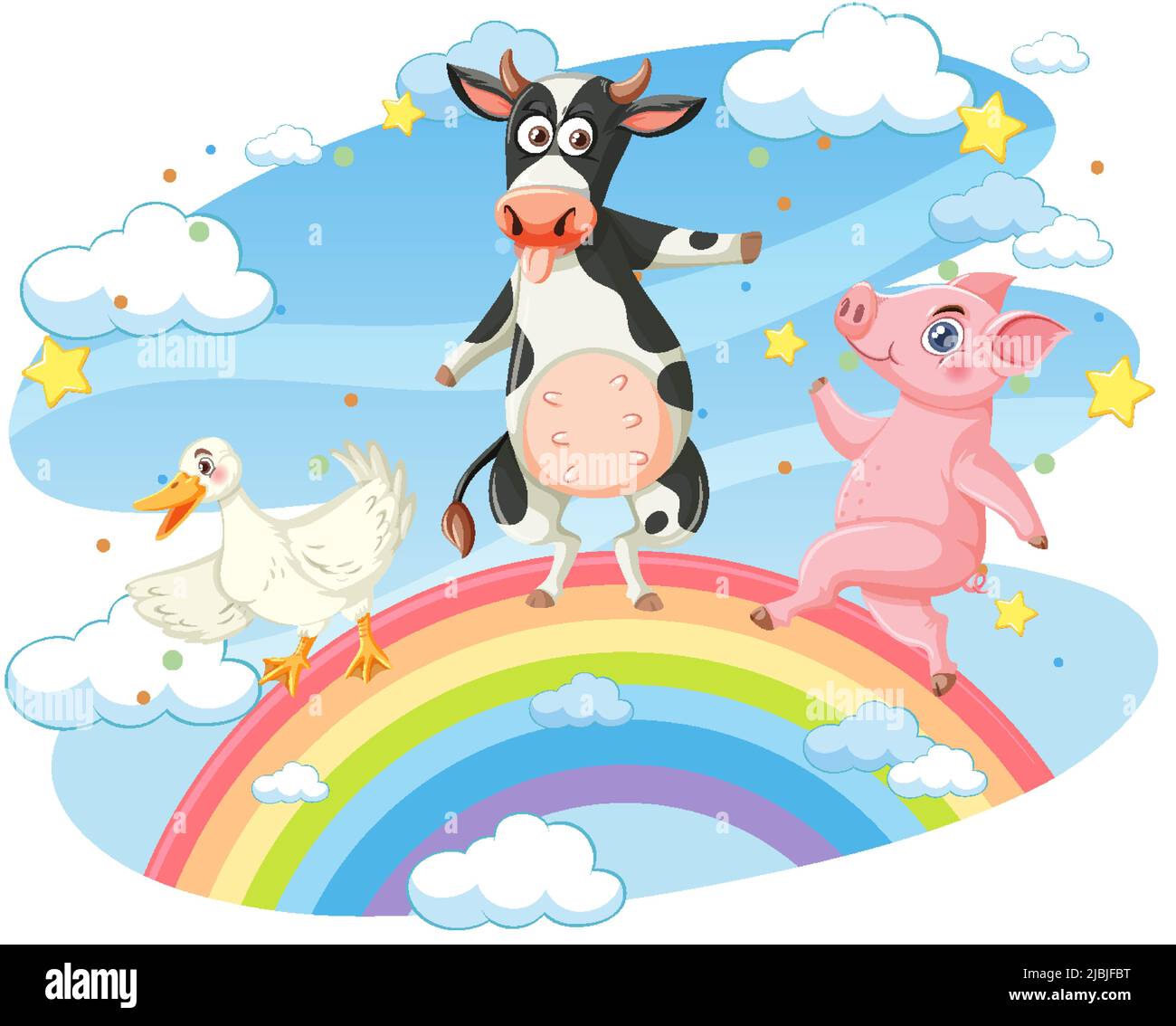 Farm animals standing on rainbow illustration Stock Vector Image & Art ...