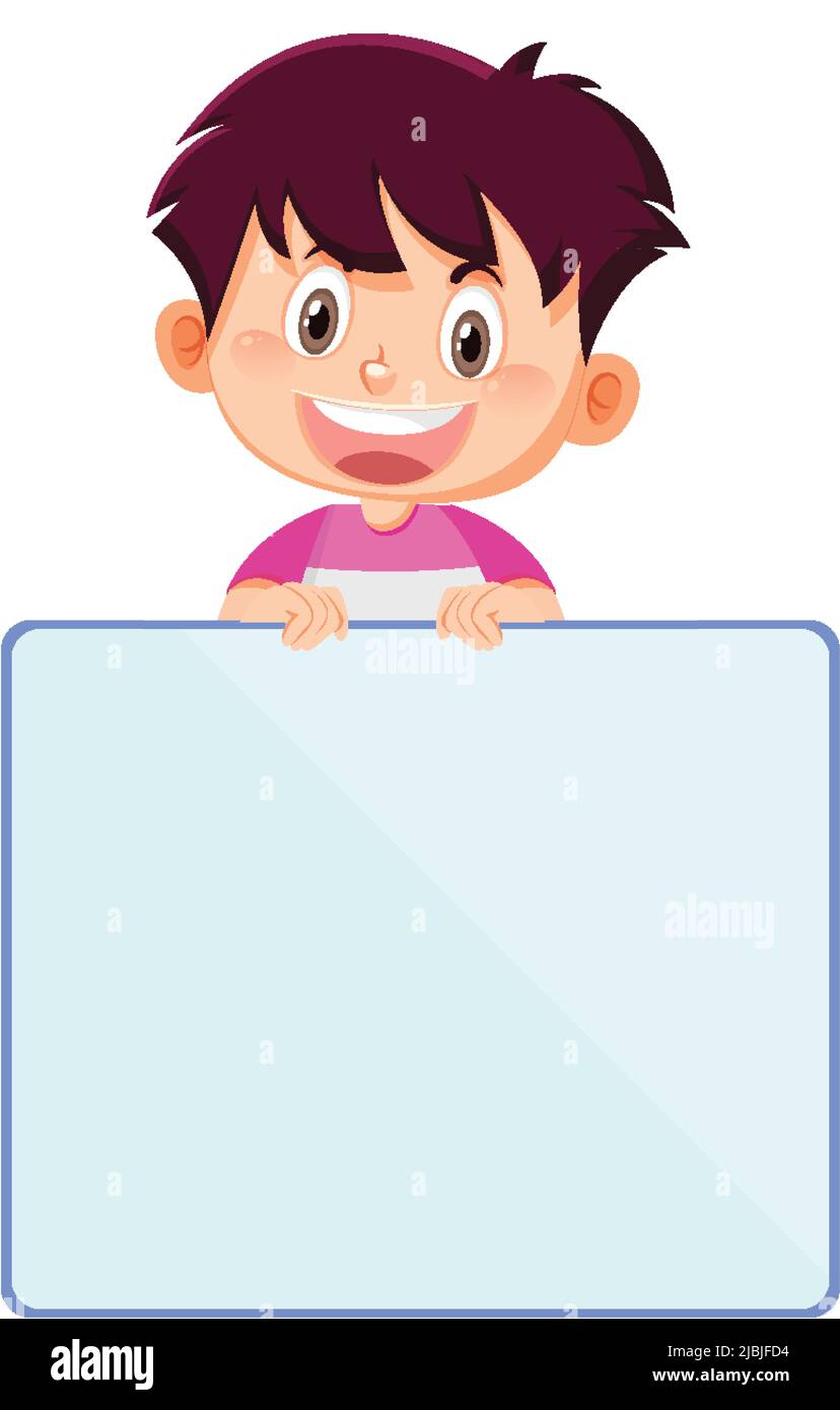 Cute boy holding blank board in cartoon style illustration Stock Vector ...