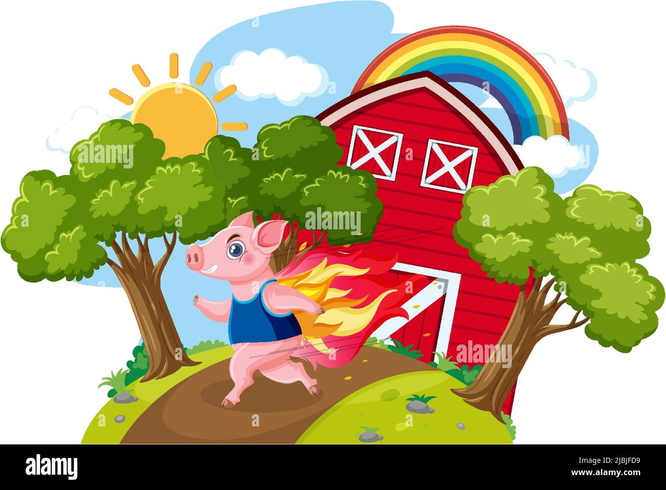 Farm barn with tree and rainbow illustration Stock Vector Image & Art ...