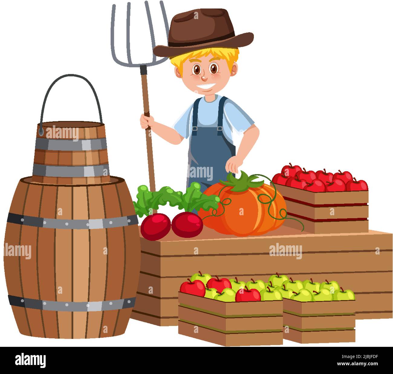 Farmer with fresh fruits and vegetables illustration Stock Vector Image ...