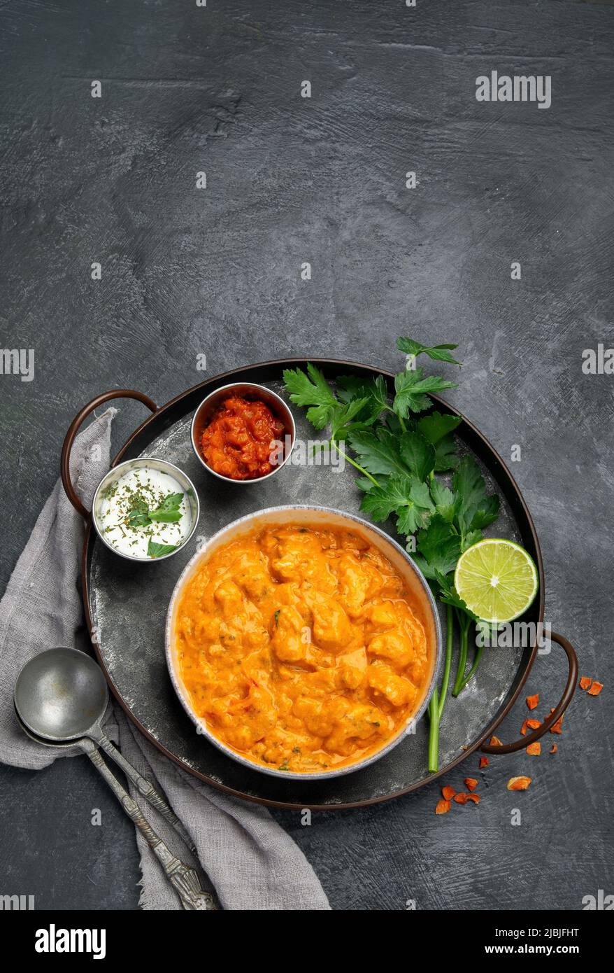 Indian curry on dark backgroound. Traditional food concept. Dishes and ...