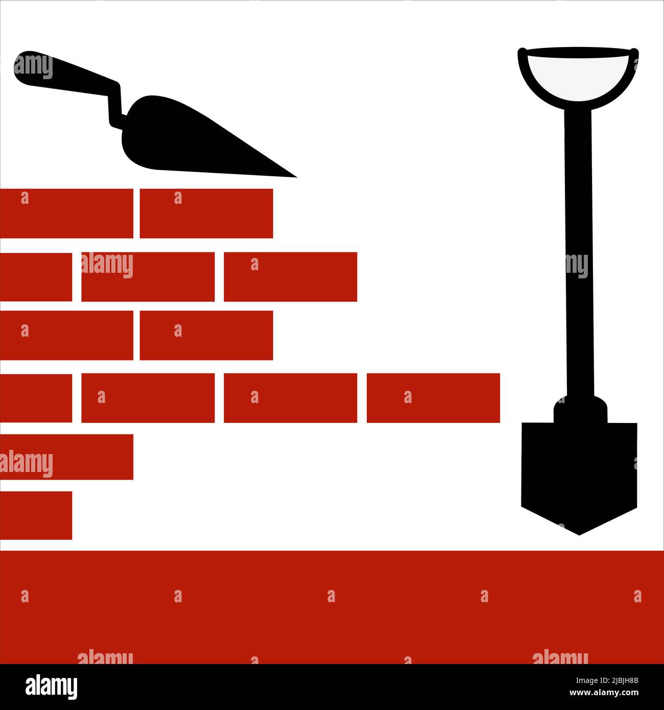 Construction of a wall or building. Bricks, shovel, cement ...