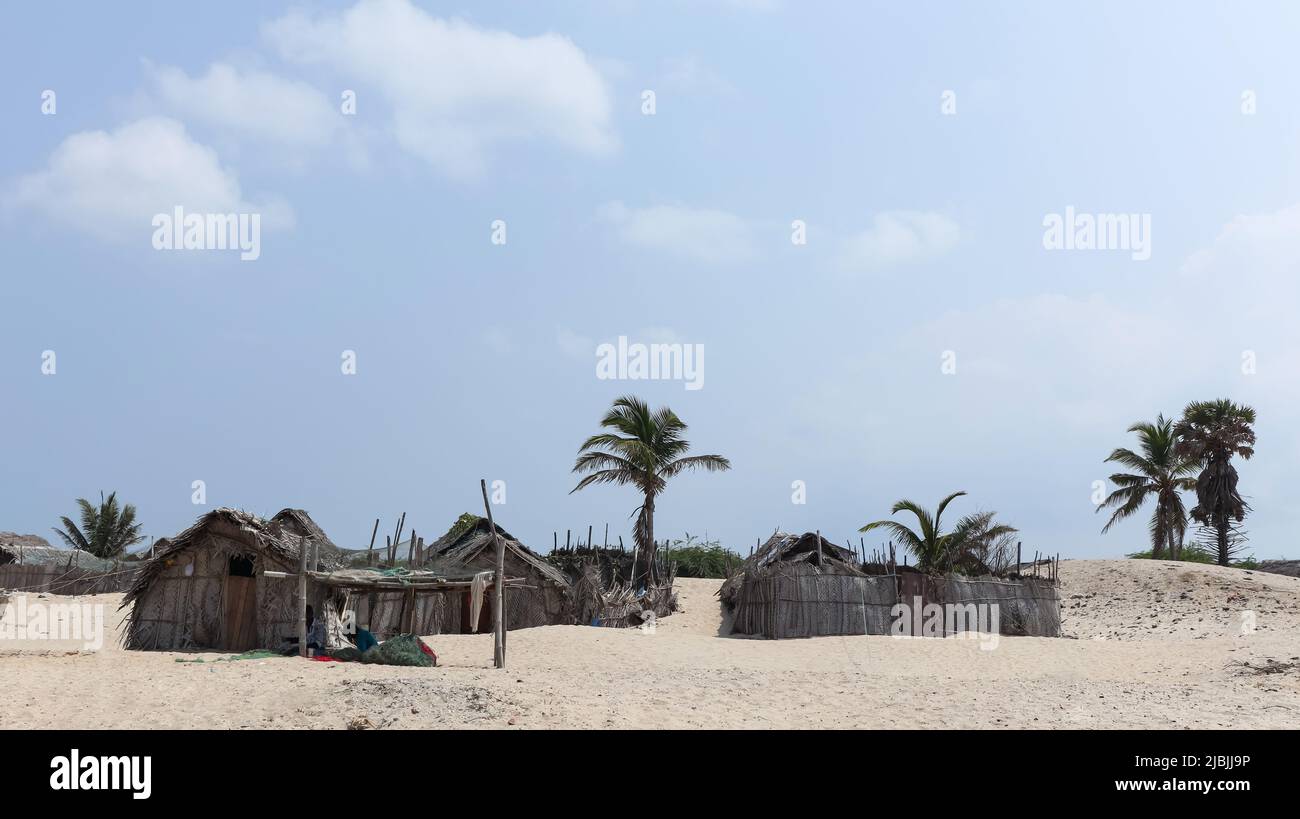 Village huts on the beach front. The town was destroyed during the 1964 ...