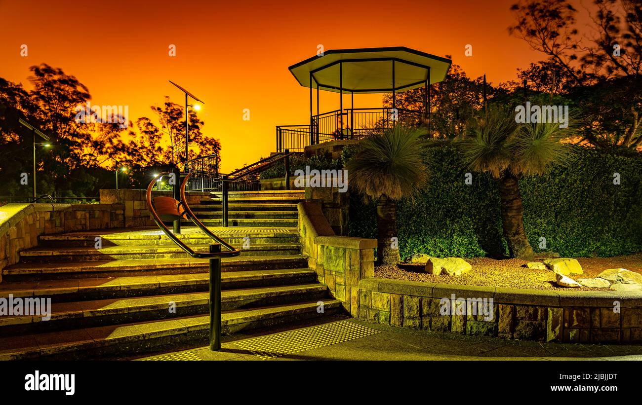 Mount Coot-Tha Summit Lookout platform at sunset in Brisbane, Australia ...