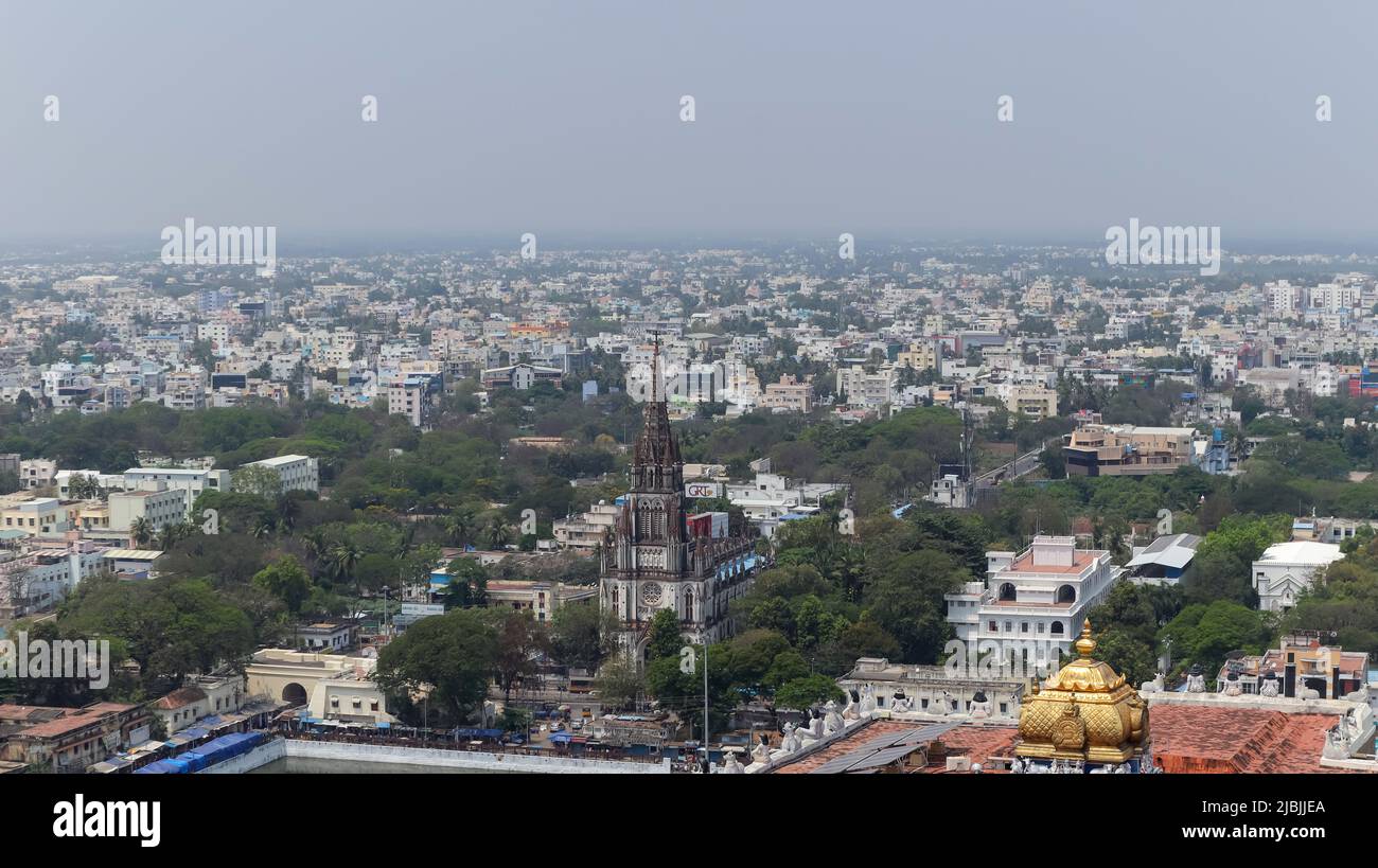 Cityscape of Tiruchirappalli and view of Our Lady of Lourdes Church ...