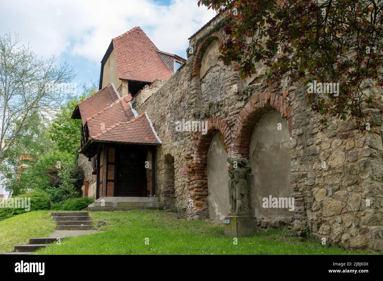 Medieval city wall with defense tower in Gera, Thuringia, Germany Stock ...