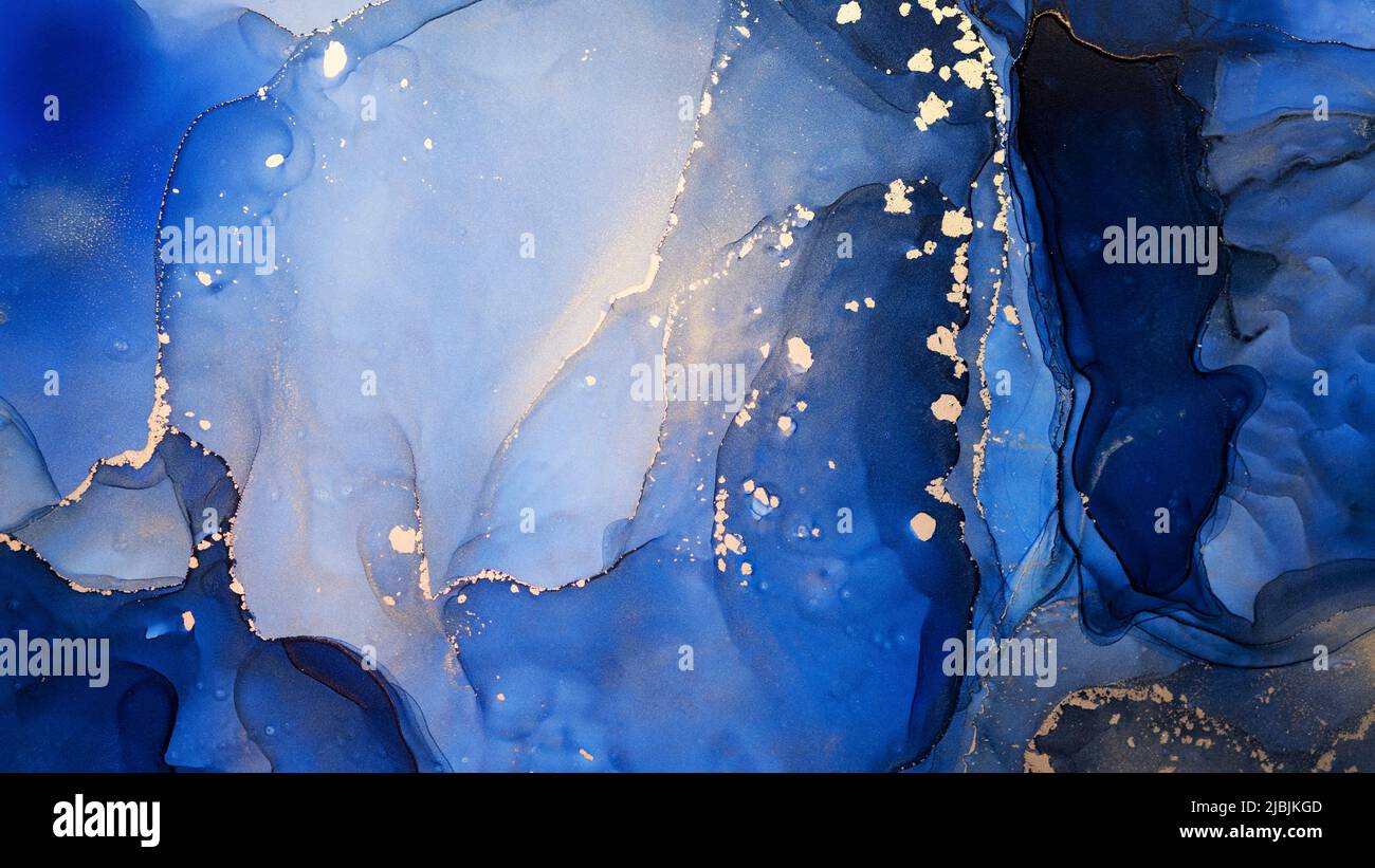 Translucent Alcohol ink texture background. Luxury blue fluid art with ...