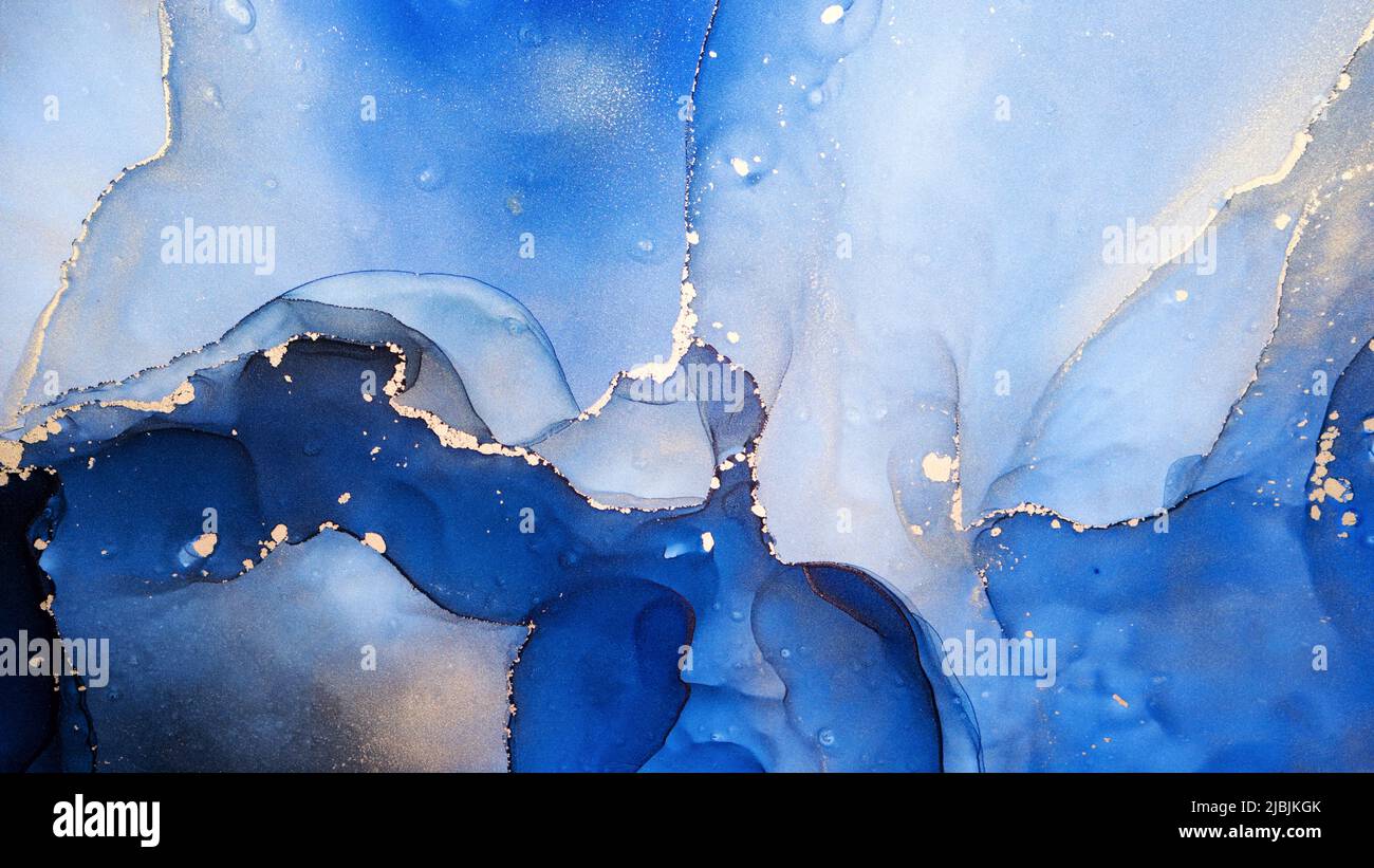 Translucent Alcohol ink texture background. Luxury blue fluid art with ...