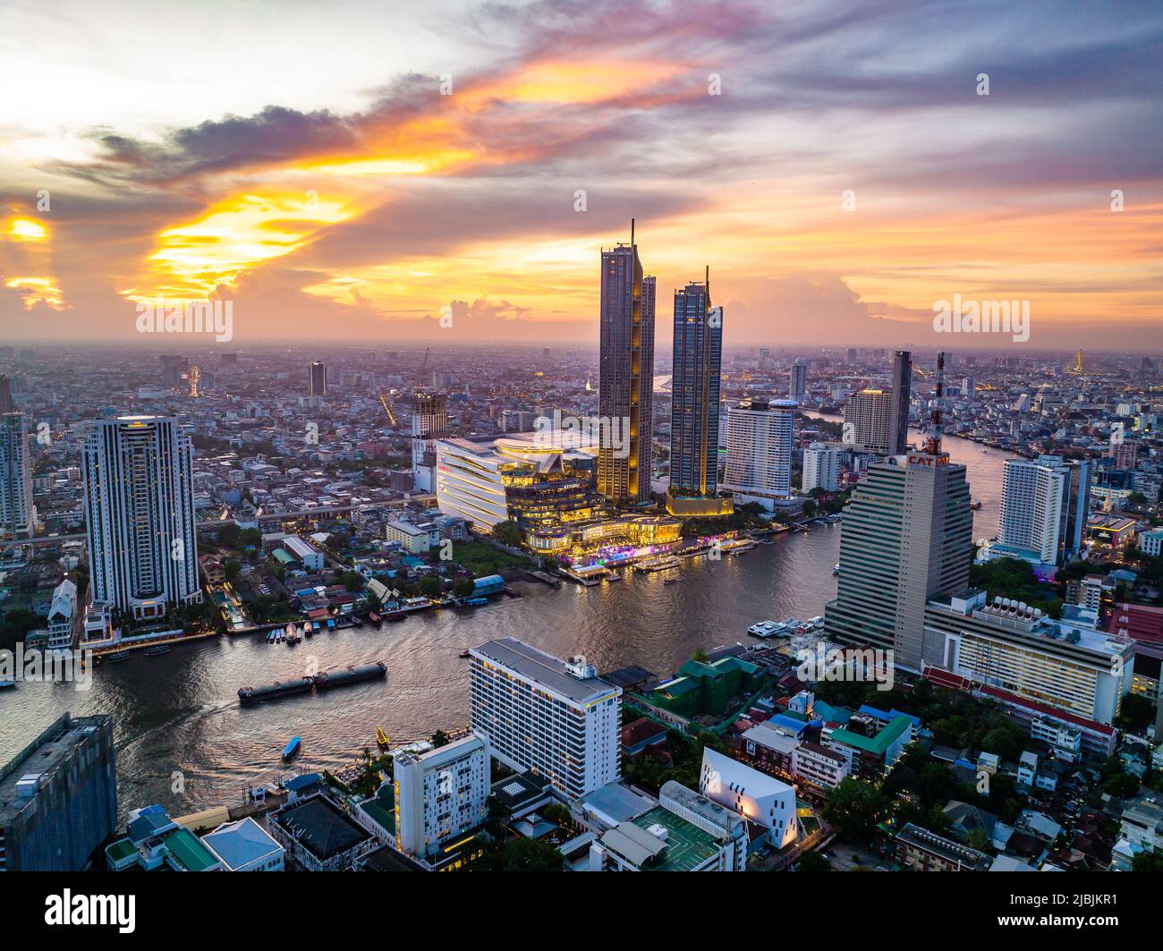 Aerial view of Icon Siam water front building in downtown Bangkok ...
