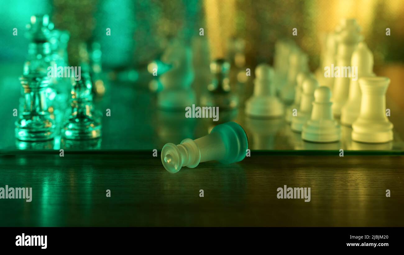 Chess game with transparent and translucent chess pieces and pawns on ...