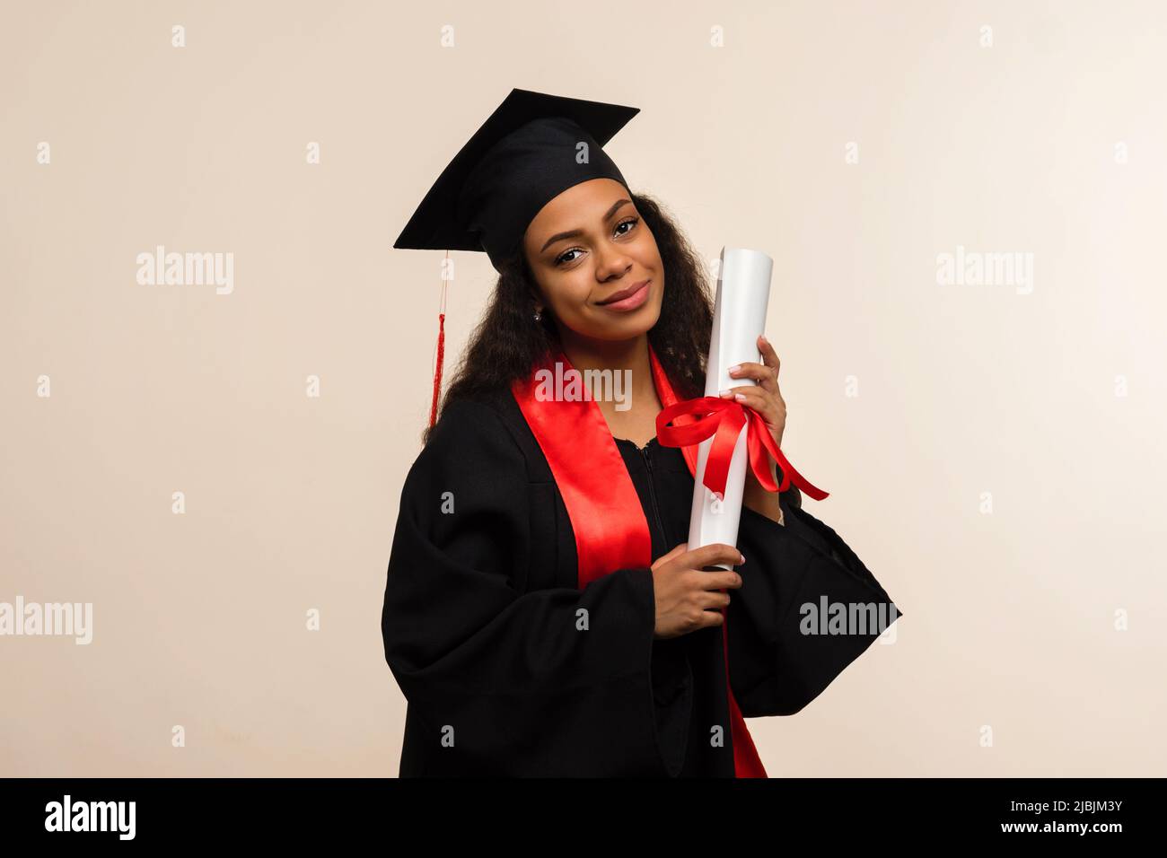 Portrait Cheerful Dreamy Female High School Student Wearing Graduation ...