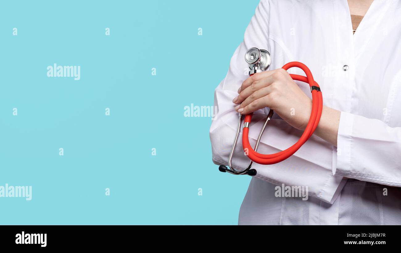 Unrecognizable faceless female doctor nurse close up with medical ...