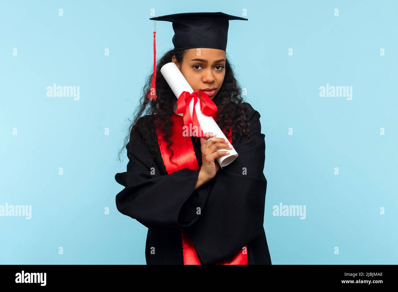Cute Afro American student girl receives Certificate of education and ...