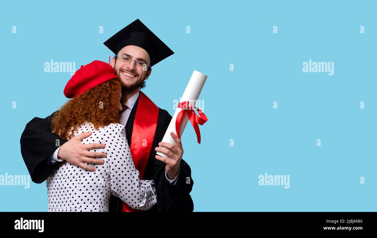 Handsome Graduate Bachelor Celebrating Graduation and Getting Diploma ...