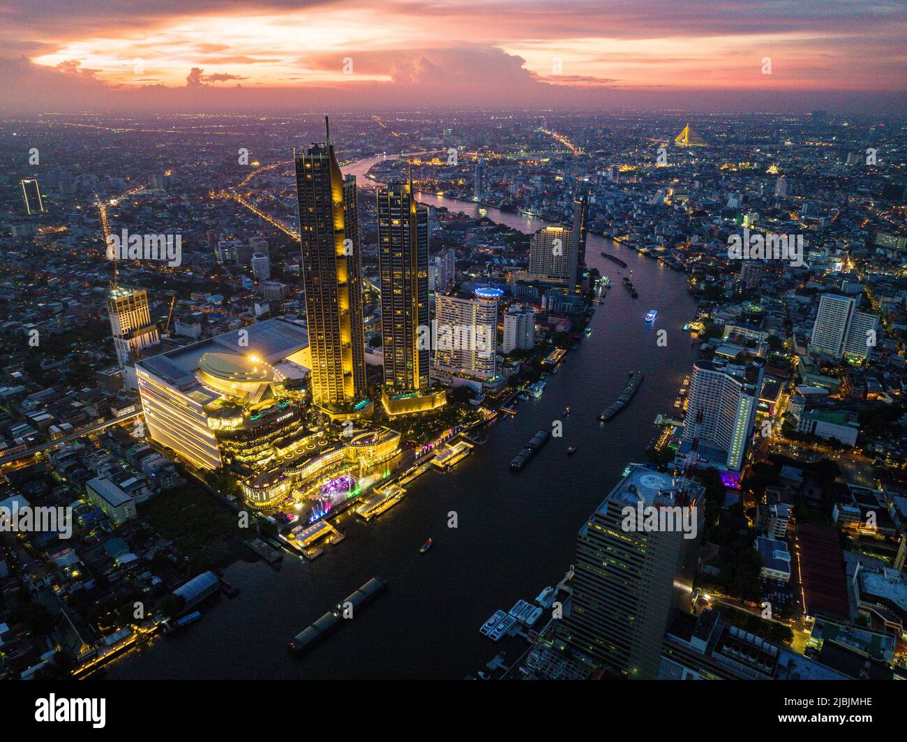 Aerial view of Icon Siam water front building in downtown Bangkok ...