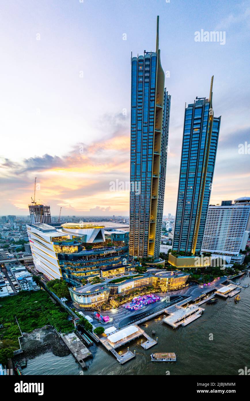 Aerial view of Icon Siam water front building in downtown Bangkok ...