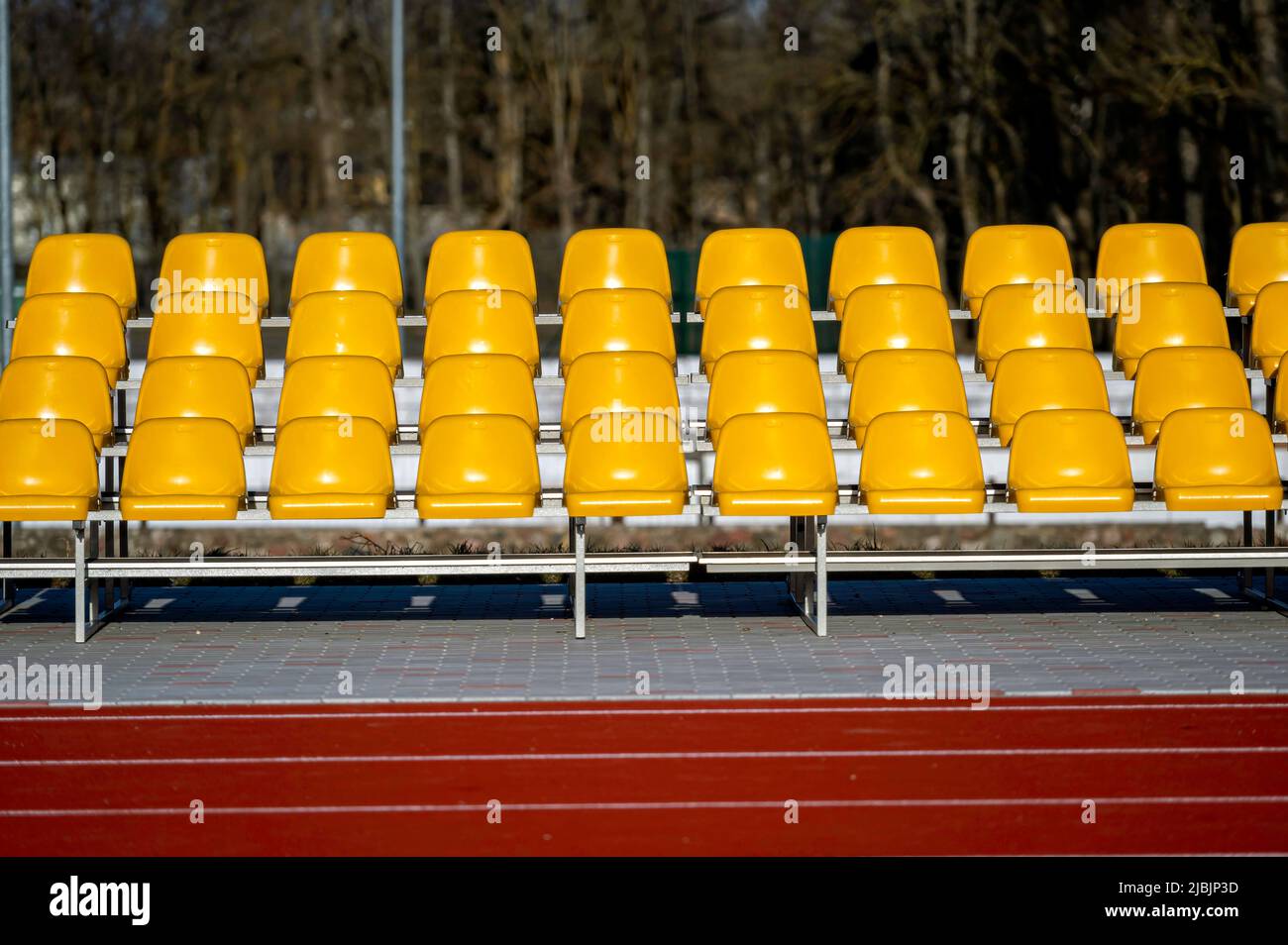 Grandstand stadium with yellow seats outdoors front view Stock Photo ...