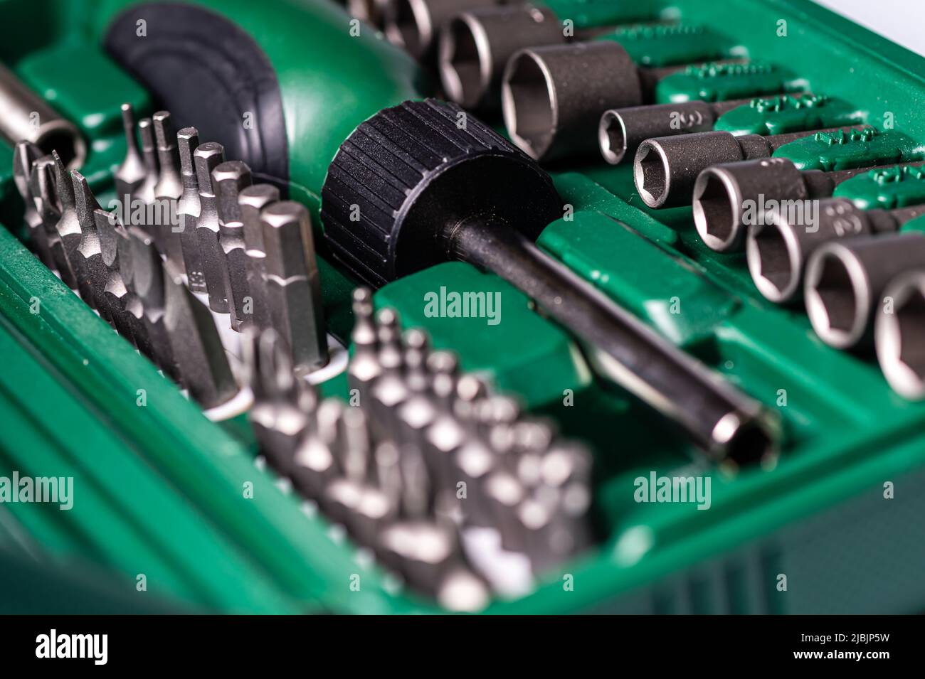 Interchangeable screwdriver set with different types of metal steel ...