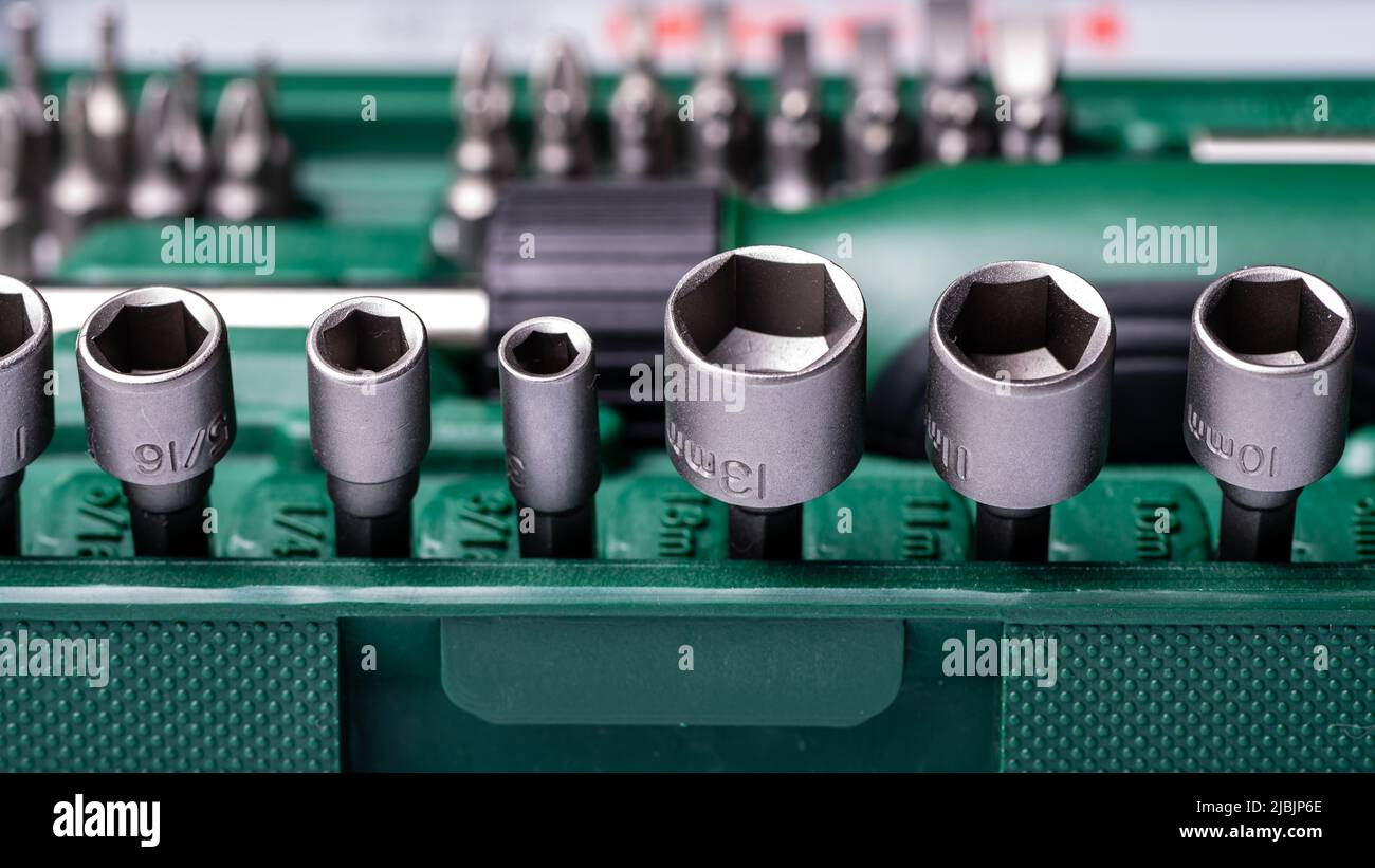 Interchangeable screwdriver set with different types of metal steel ...