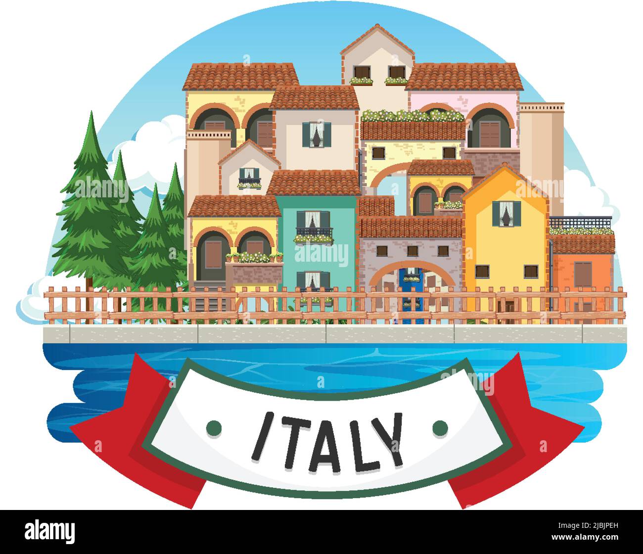 Italy banner label with house buildings illustration Stock Vector Image ...