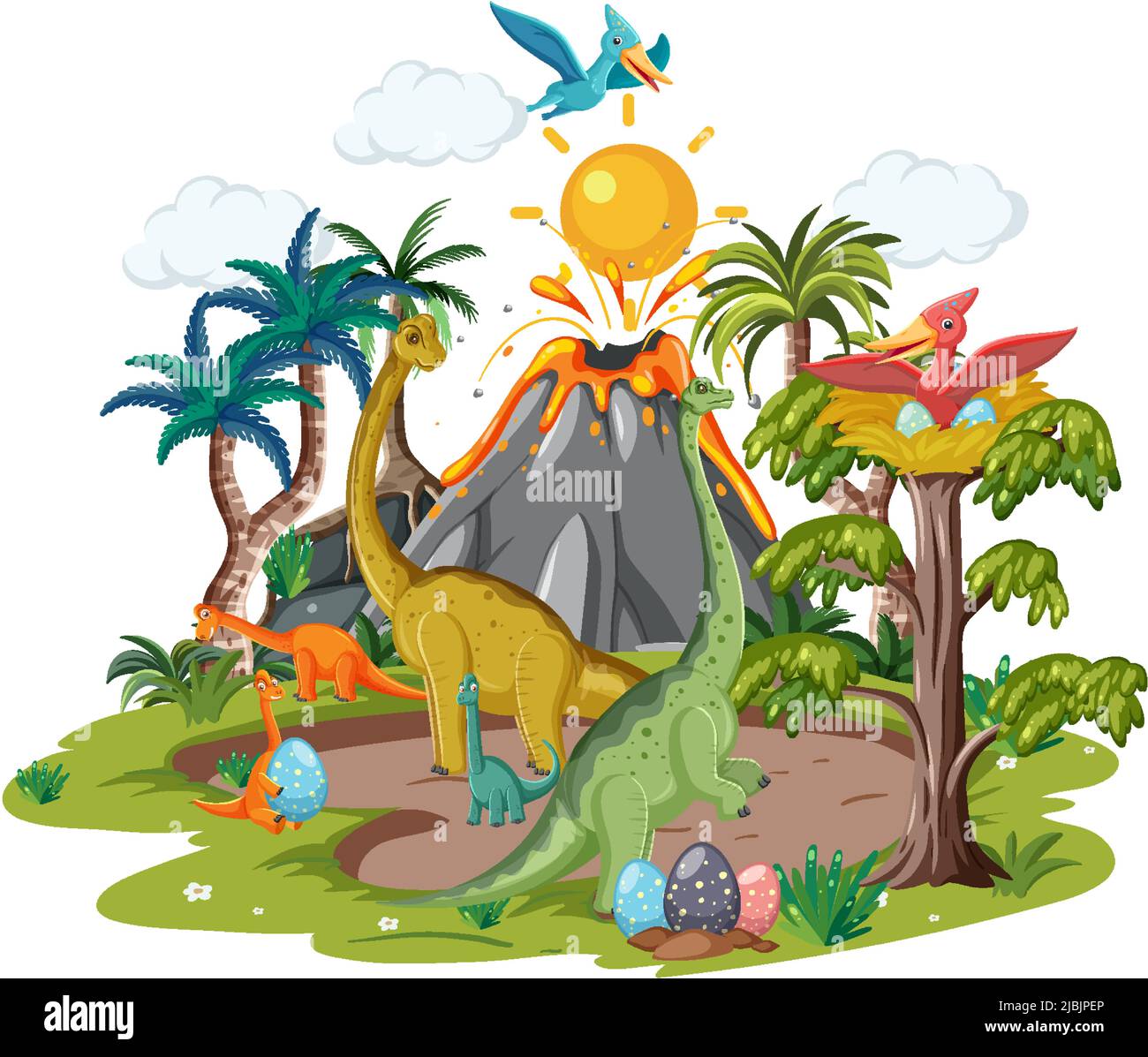 Isolated prehistoric forest with dinosaur illustration Stock Vector ...