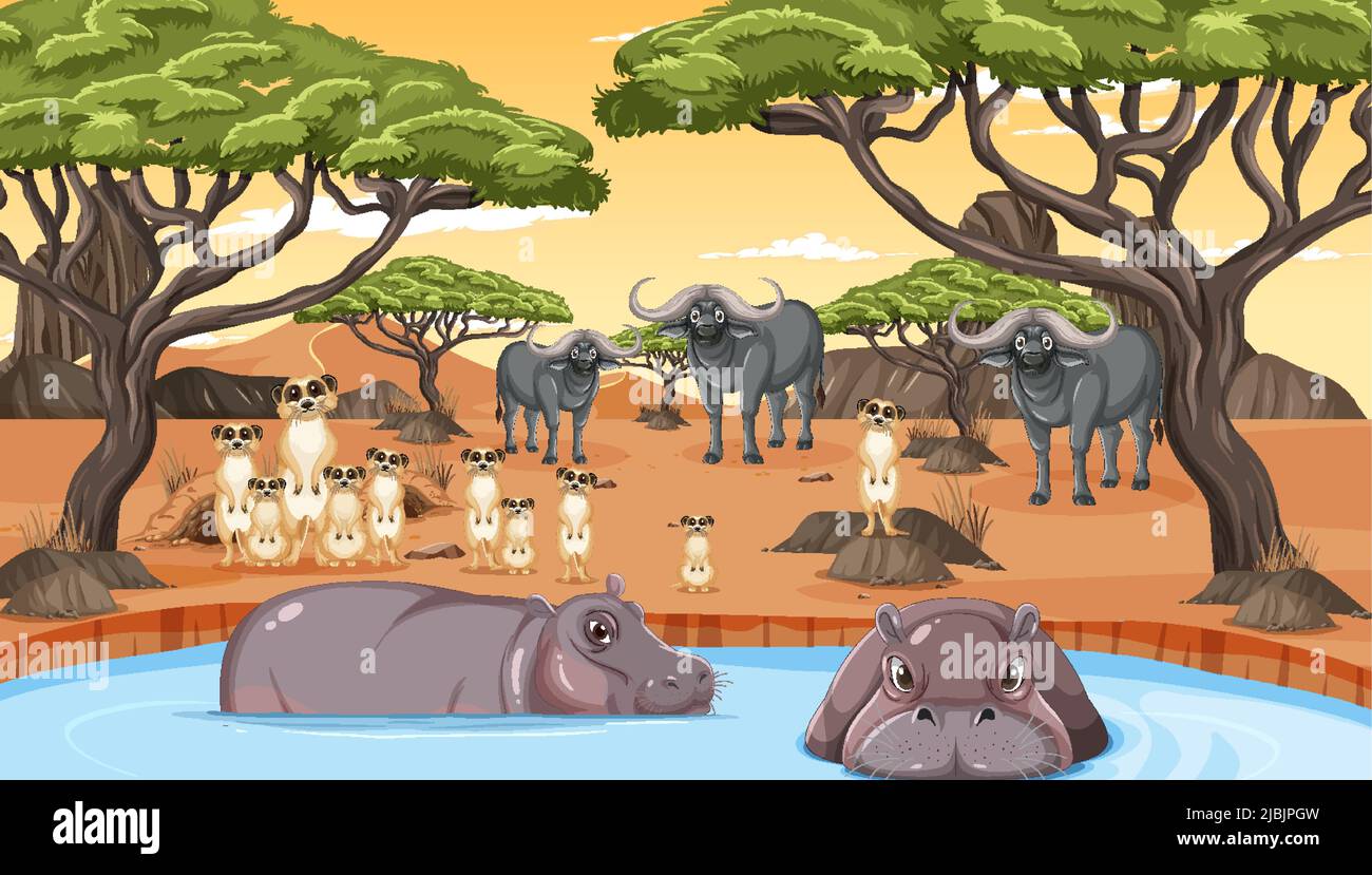 Dryland forest landscape with animals illustration Stock Vector Image ...