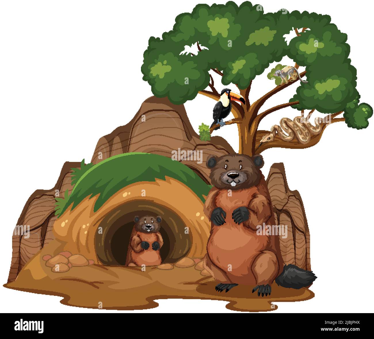 Wild animals cartoon character with burrow illustration Stock Vector ...