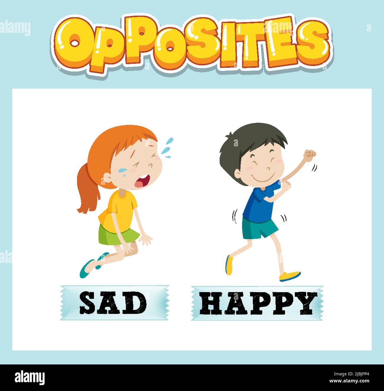 Opposite English words with sad and happy illustration Stock Vector ...