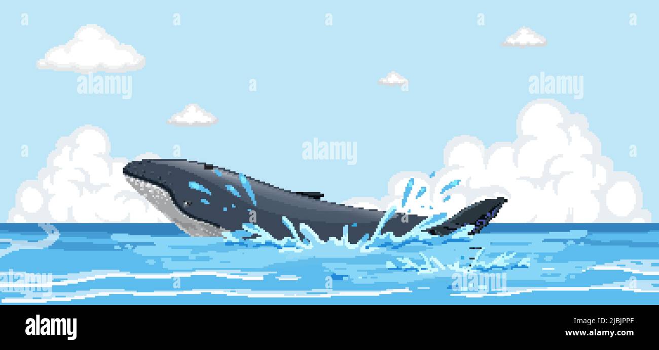 Humpback whale cartoon in the ocean illustration Stock Vector Image ...