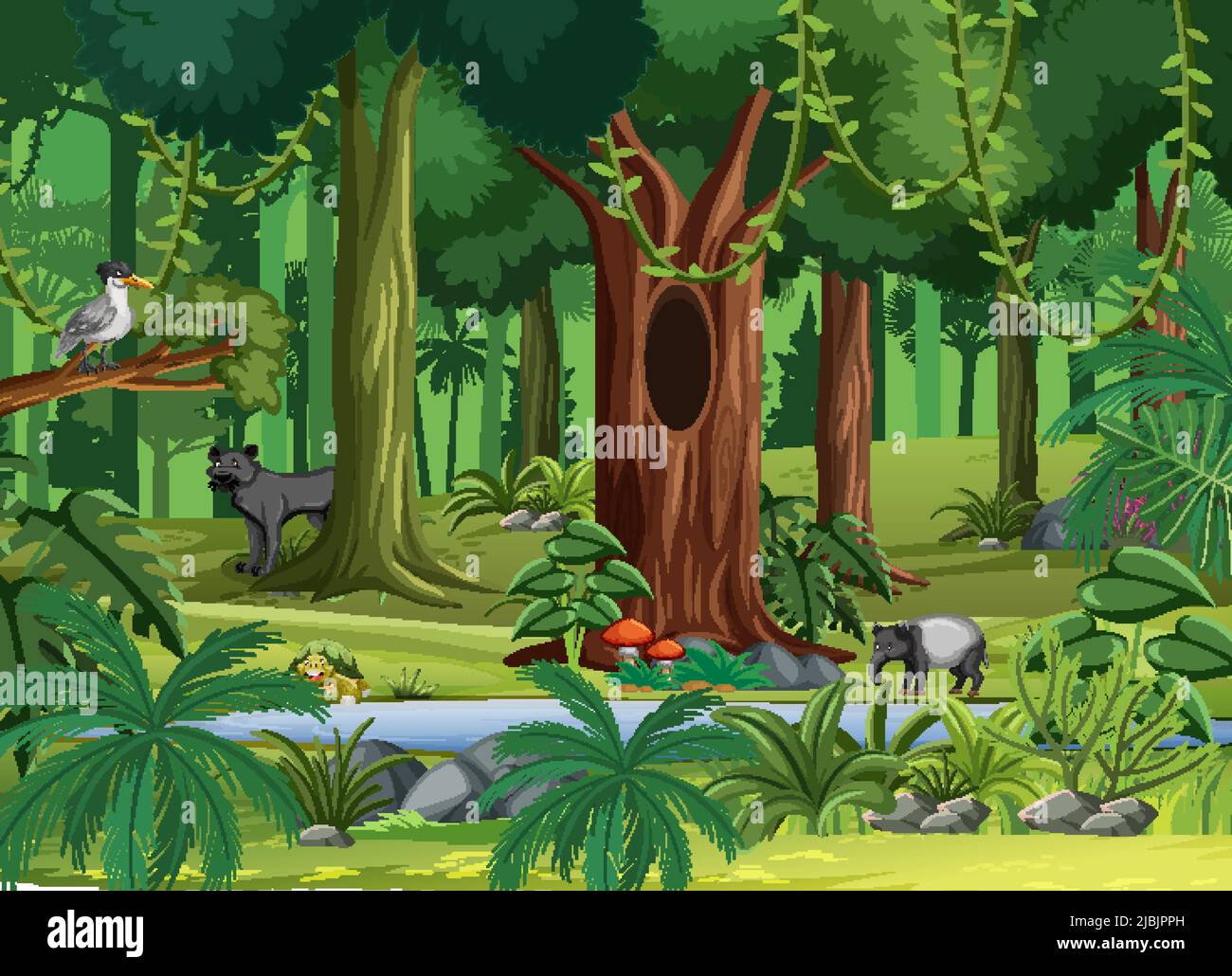 Wild animals in the forest scene illustration Stock Vector Image & Art ...