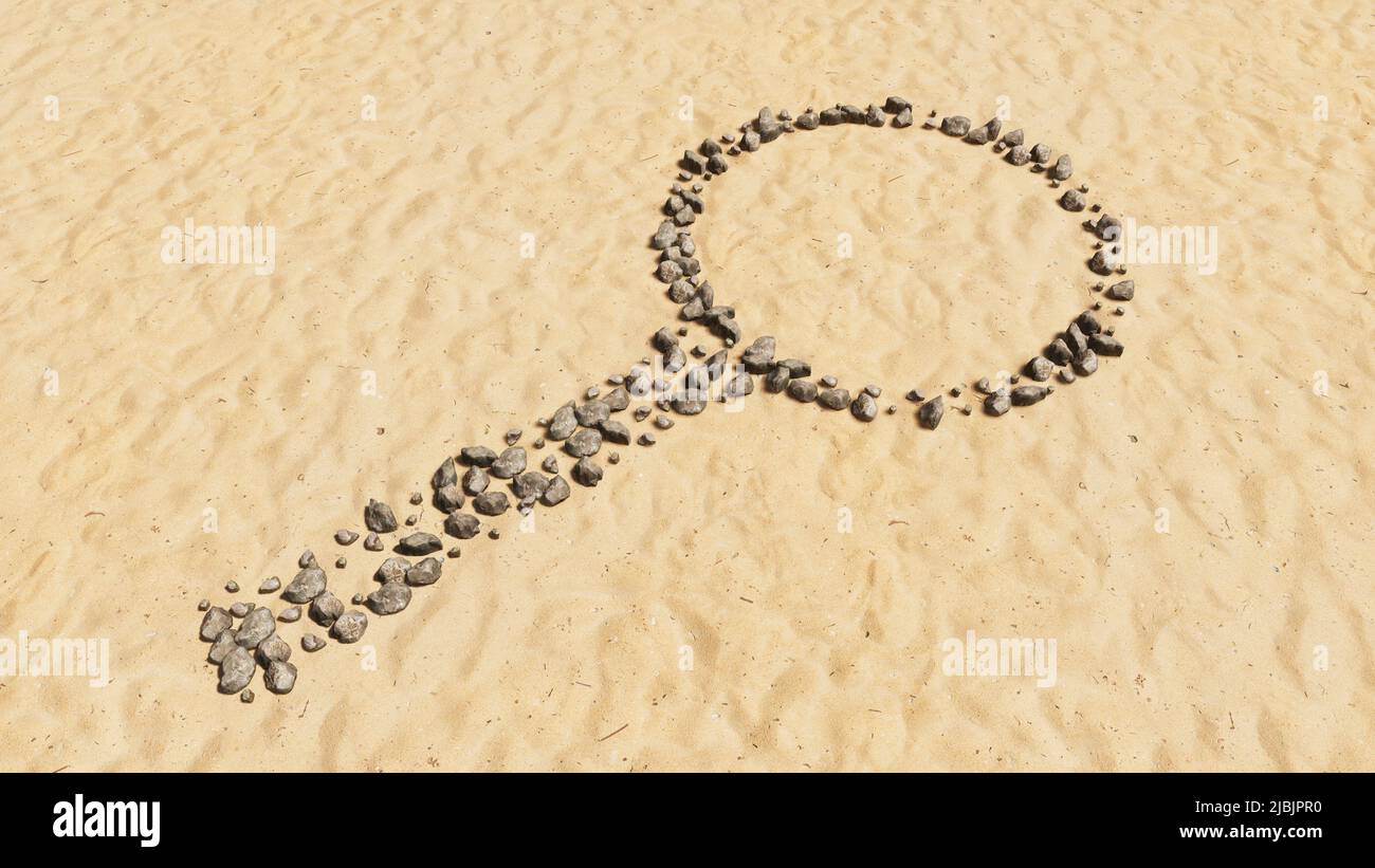 Concept conceptual stones on beach sand handmade symbol shape, golden ...