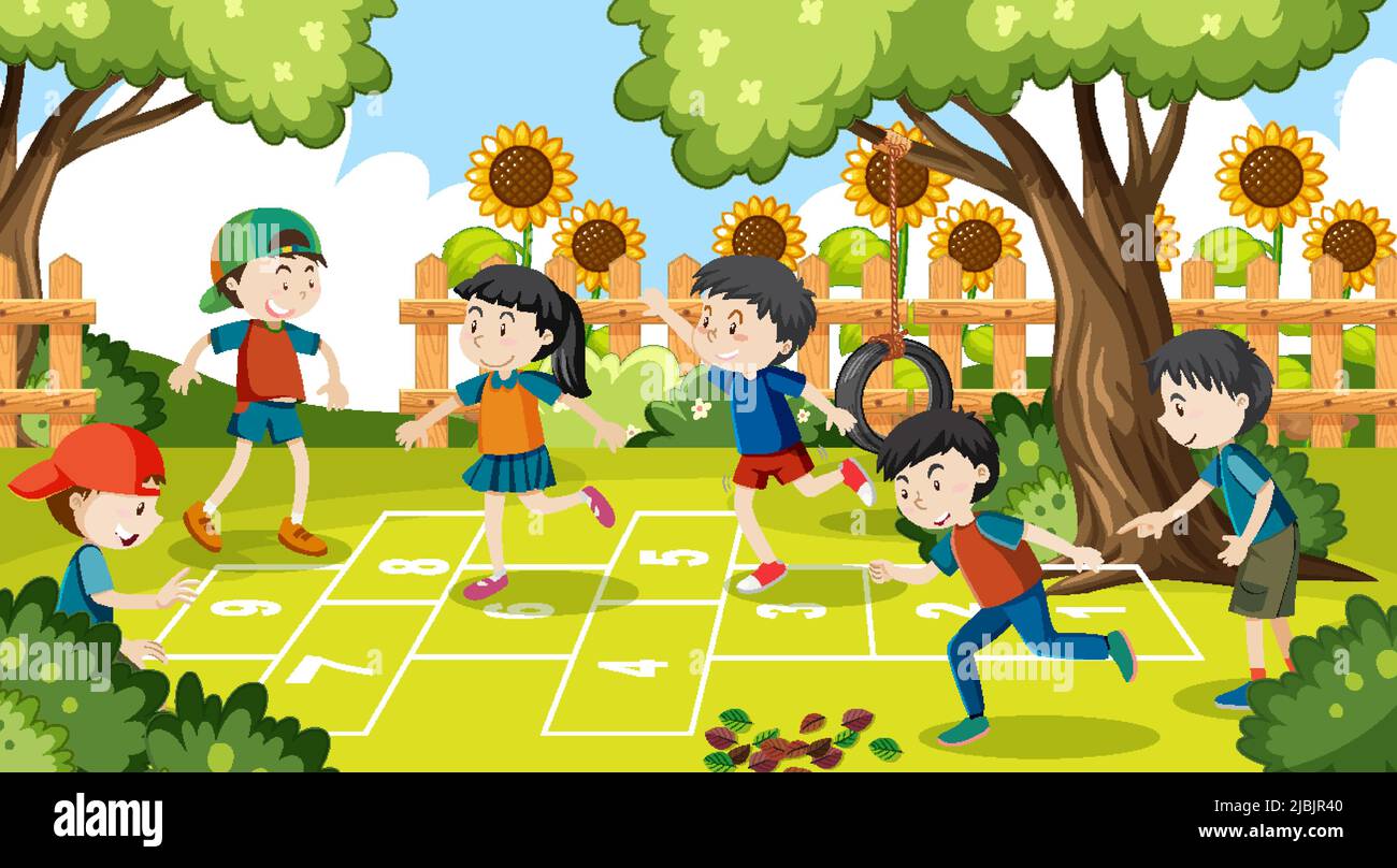 Children jumping on one leg following number illustration Stock Vector ...