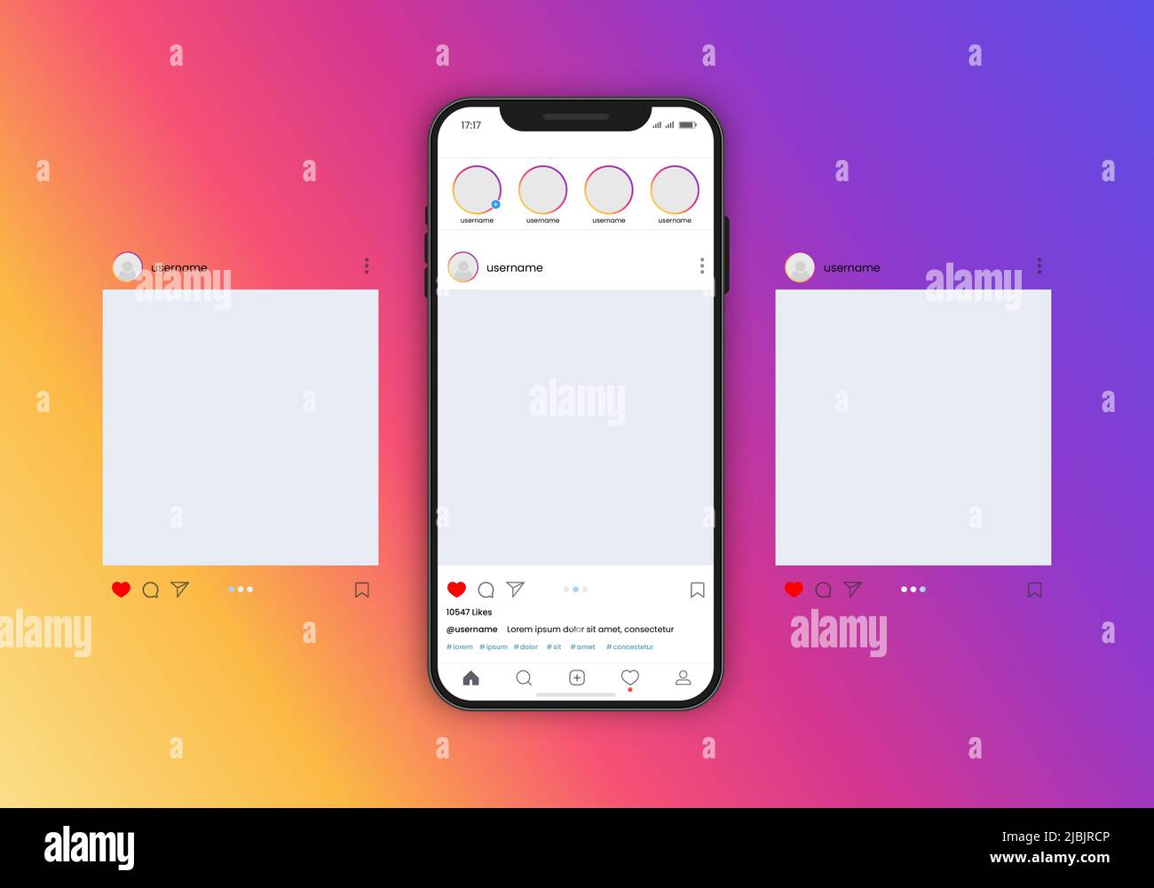 Instagram post interface, vector mockup template Stock Vector Image ...