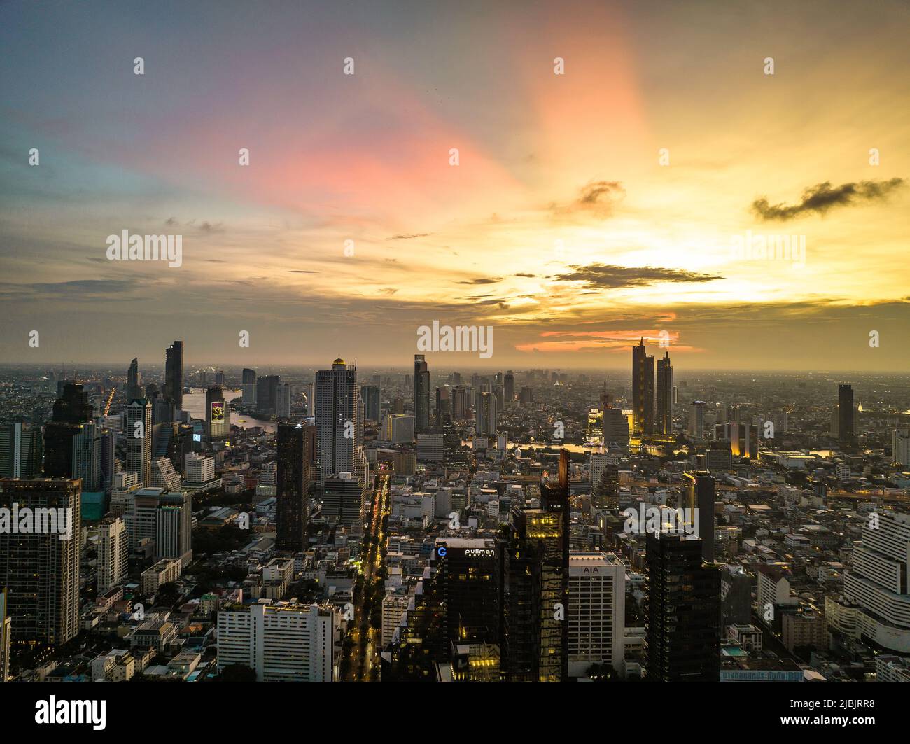 Aerial view of King Power Mahanakhon tower in Sathorn Silom central ...