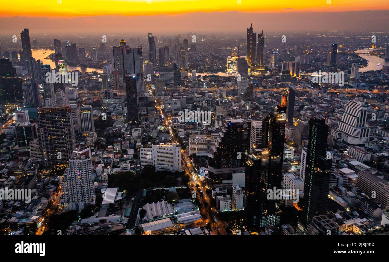 Aerial view of King Power Mahanakhon tower in Sathorn Silom central ...