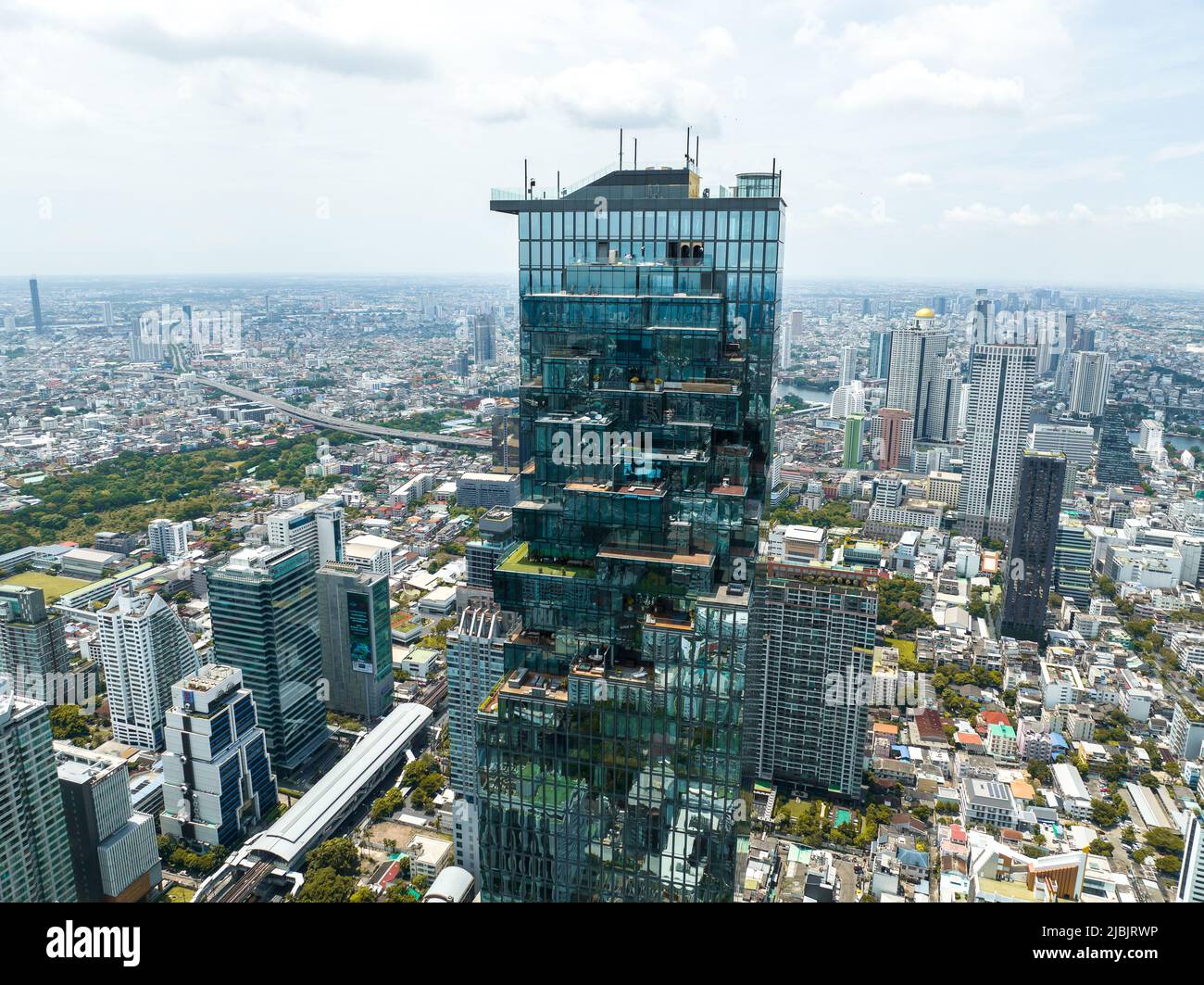 Aerial view of King Power Mahanakhon tower in Sathorn Silom central ...