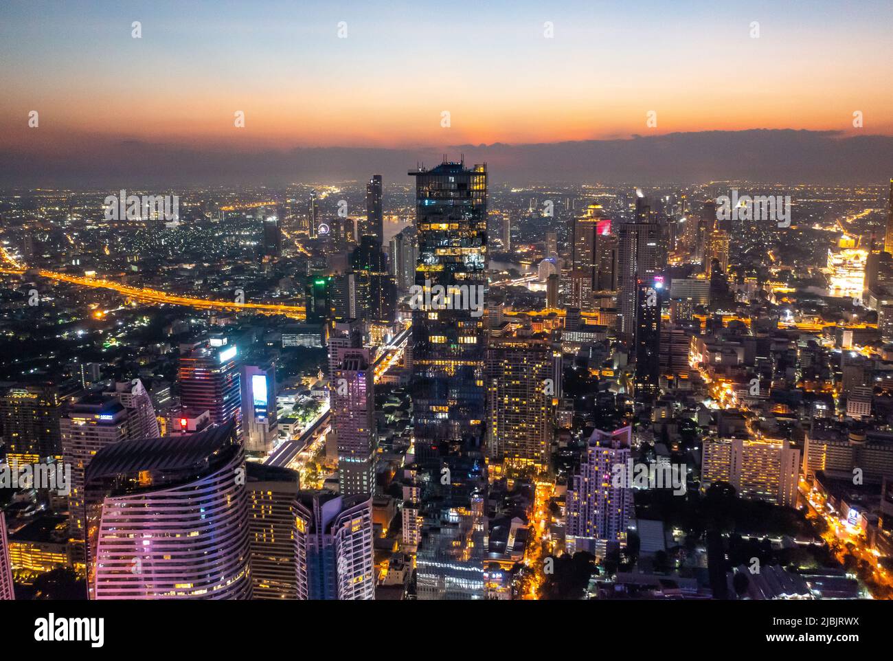 Aerial view of King Power Mahanakhon tower in Sathorn Silom central ...