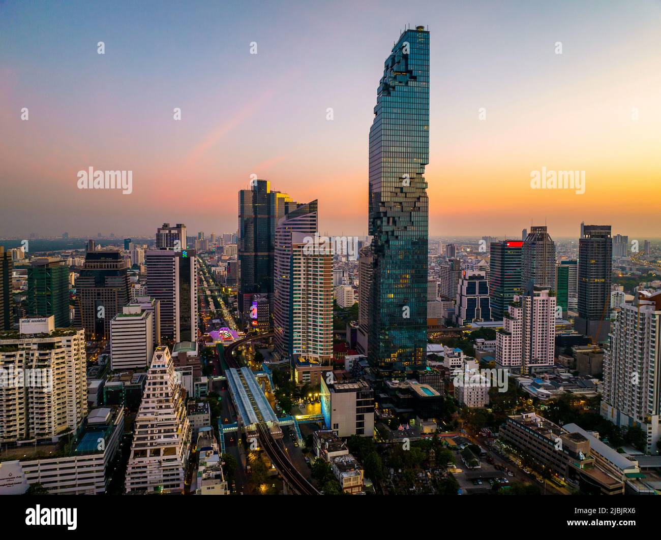 Aerial view of King Power Mahanakhon tower in Sathorn Silom central ...