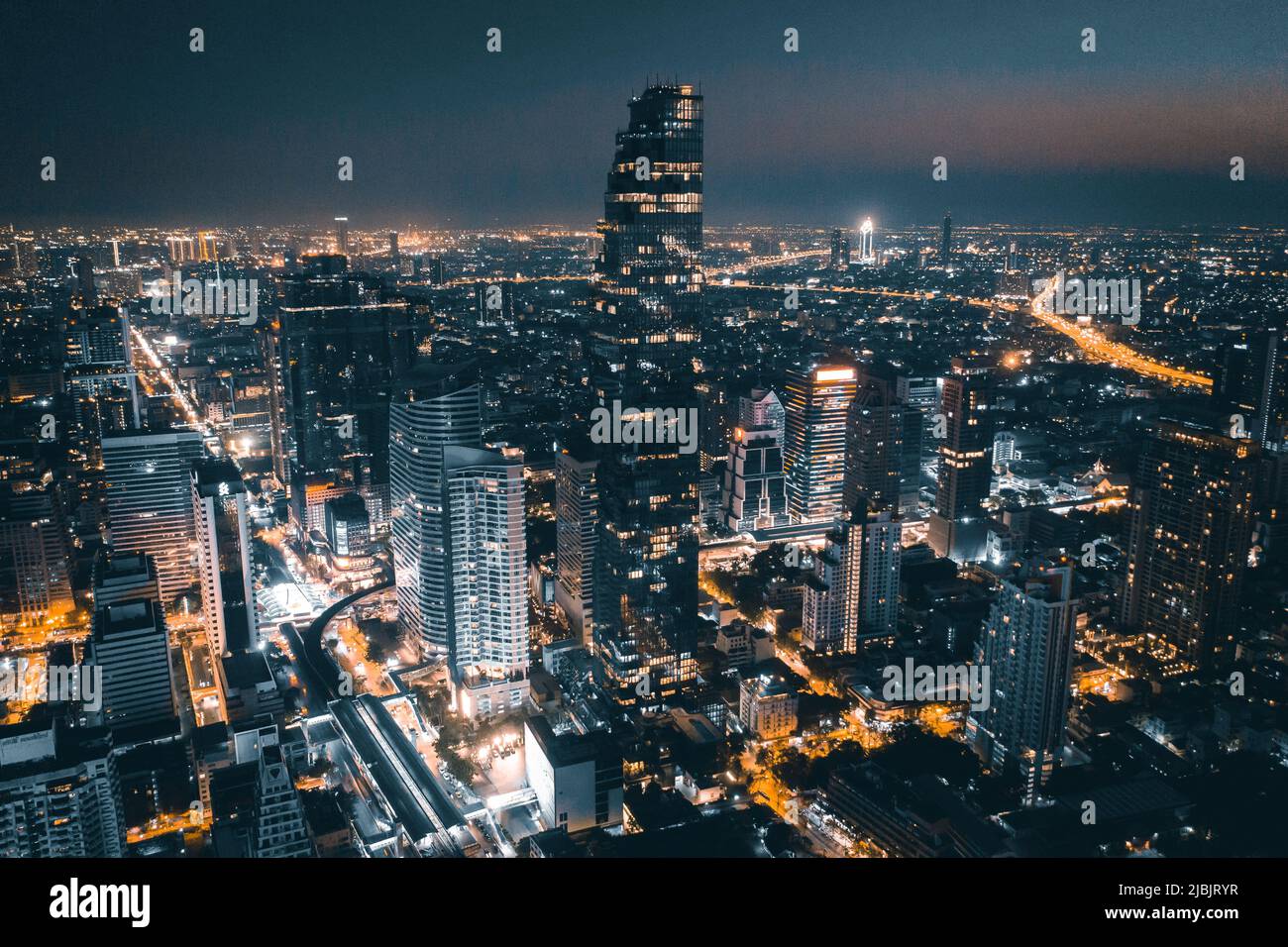 Aerial view of King Power Mahanakhon tower in Sathorn Silom central ...