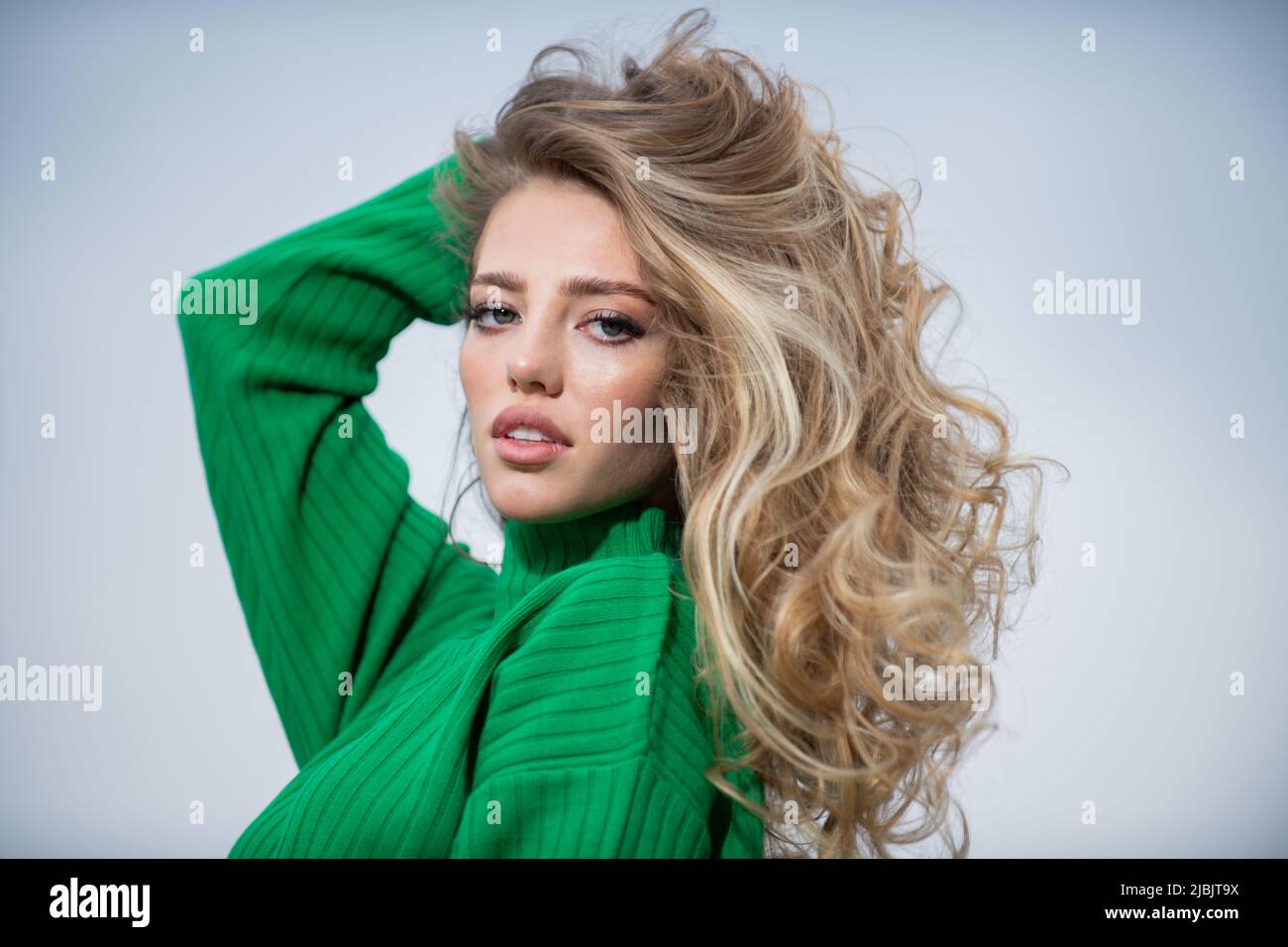 Beautiful romantic girl with clean skin, natural make-up. Portrait of ...