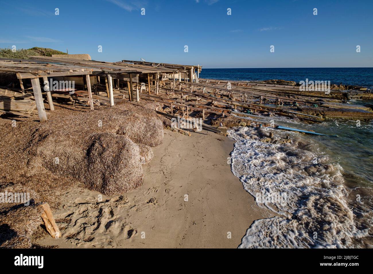 Ca Marí boathouse huts, Migjorn, Formentera, Pitiusas Islands, Balearic ...