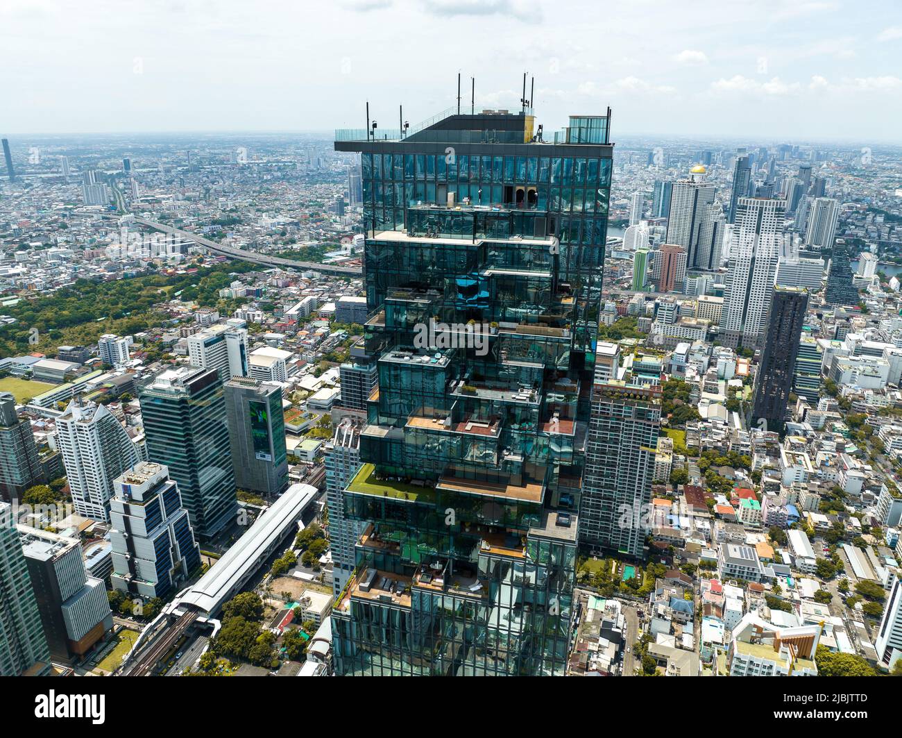 Aerial view of King Power Mahanakhon tower in Sathorn Silom central ...