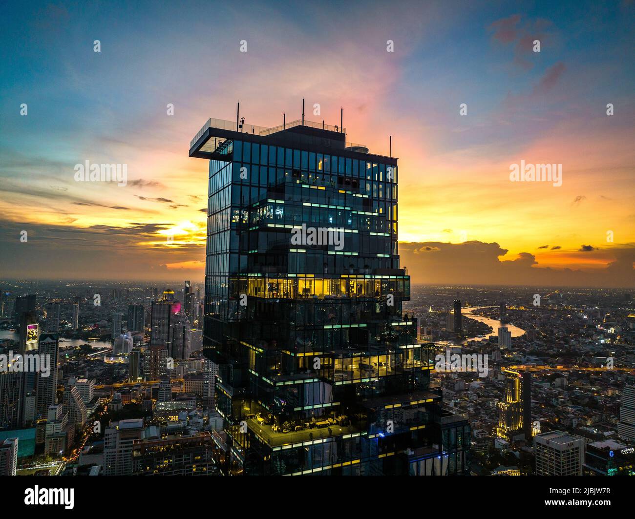 Aerial view of King Power Mahanakhon tower in Sathorn Silom central ...