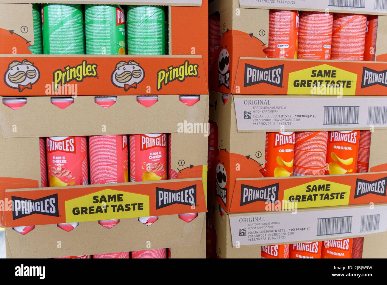 Tyumen, Russia-May 08, 2022: Pringles crisp snacks, variety of flavors ...