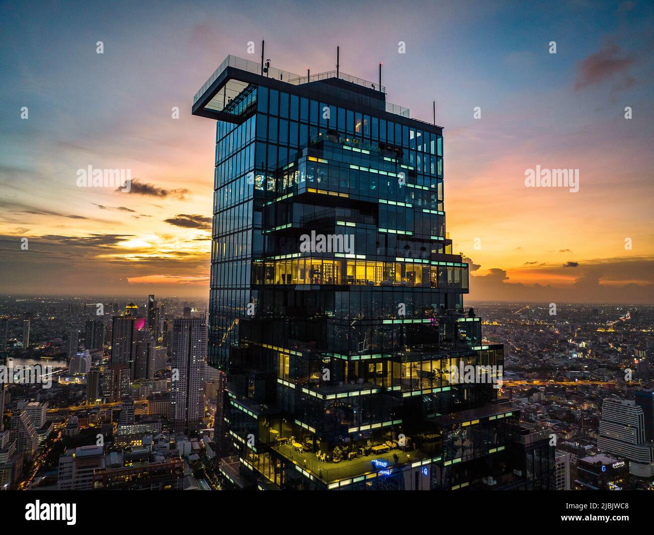 Aerial view of King Power Mahanakhon tower in Sathorn Silom central ...