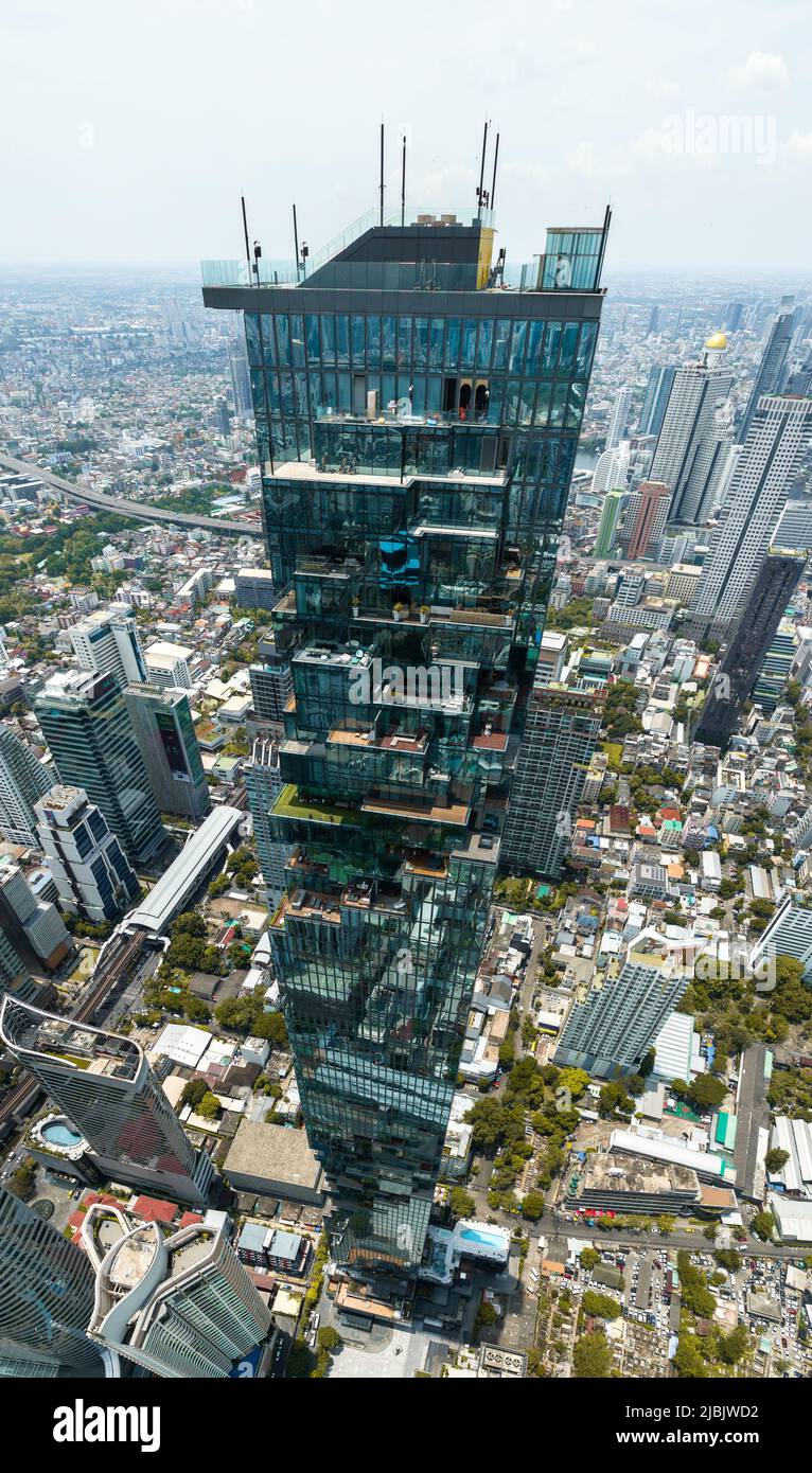 Aerial view of King Power Mahanakhon tower in Sathorn Silom central ...