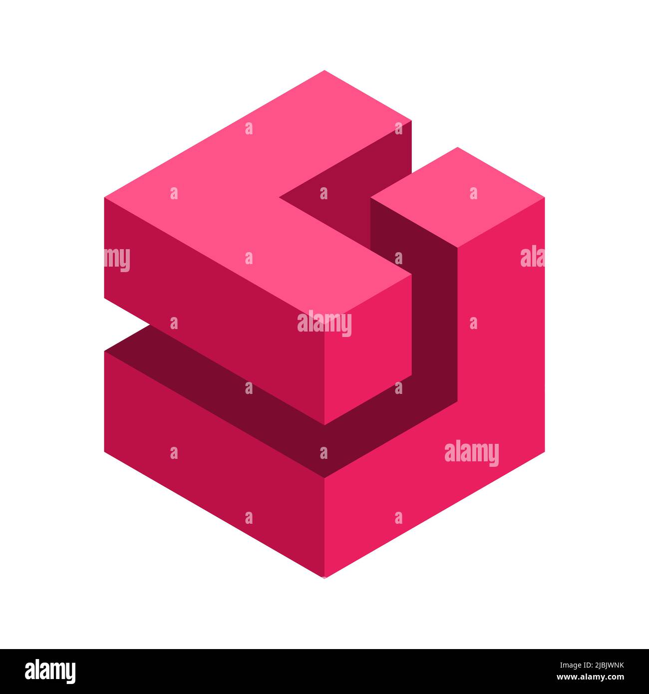 Abstract red 3D cube. L and L letter logo. Two bricks forming cube ...
