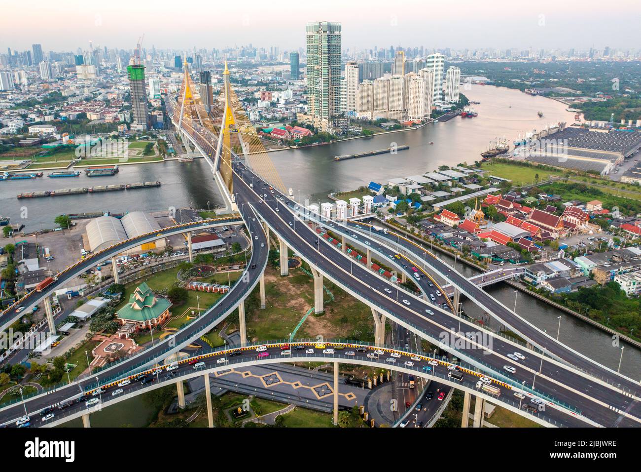 Aerial view of Bhumibol Bridge in Samut Prakan, Bangkok, Thailand Stock ...