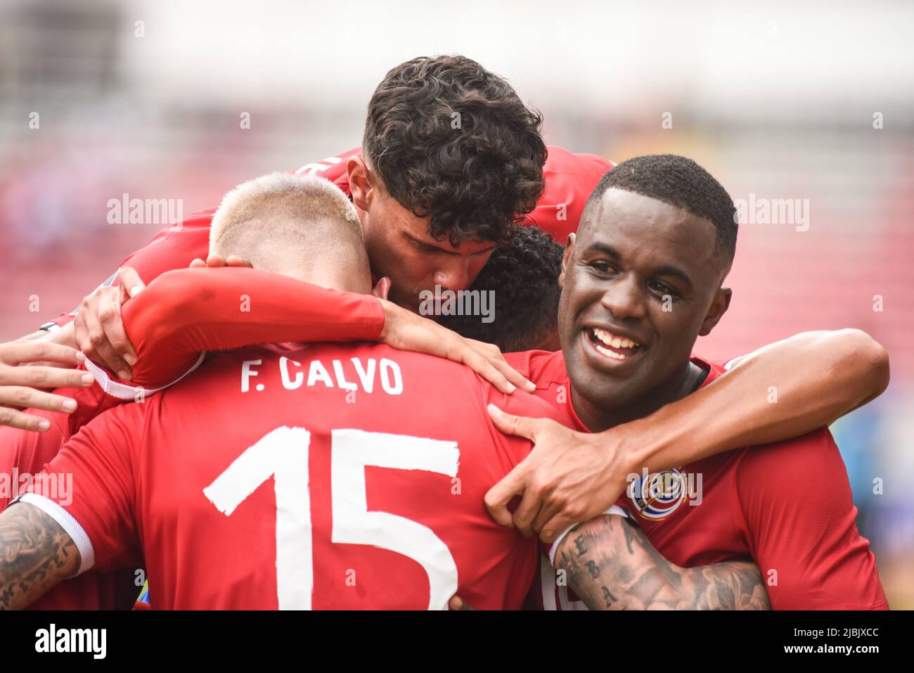 SAN JOSE, Costa Rica: Costa rican players celebrate the second goal ...